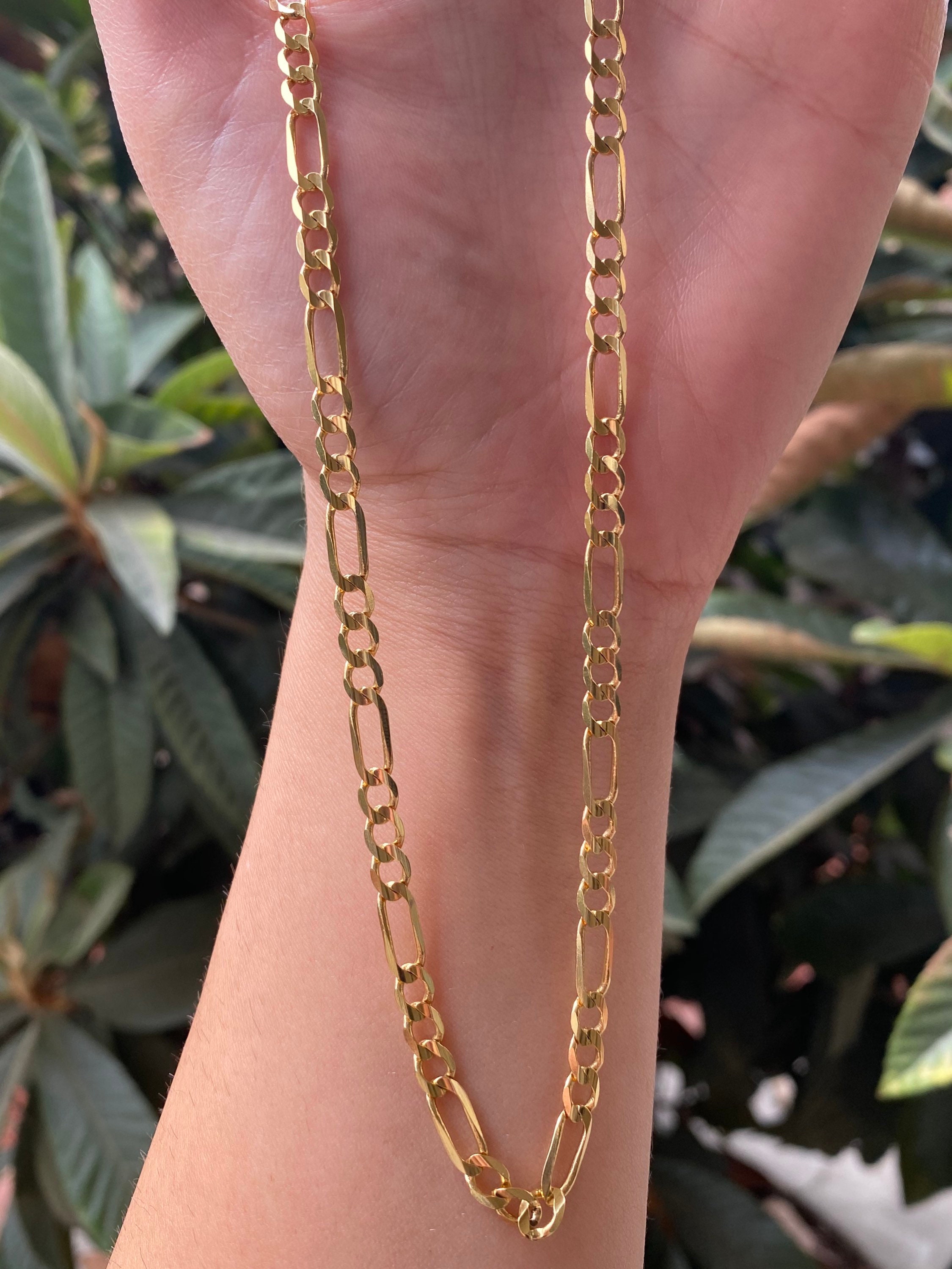 14k Solid Yellow Gold Figaro Link Necklace. Gold Figaro - Etsy