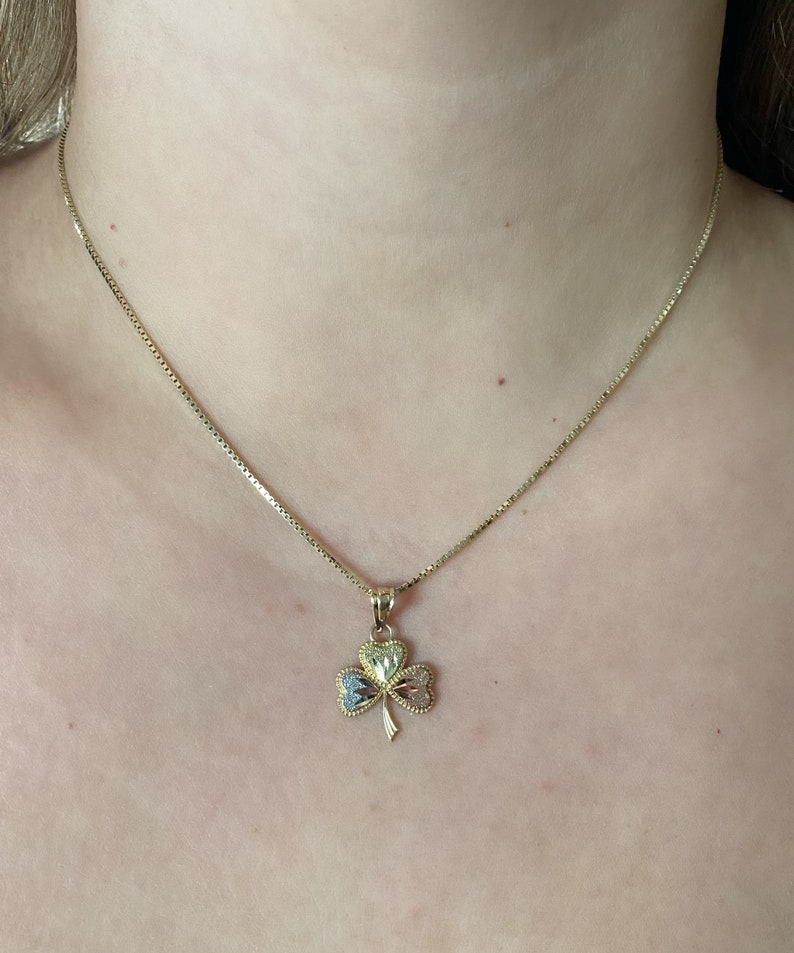 14k Tri-color 3-leaf Clover Pendant. Heart of Shamrock Lucky Clover ...