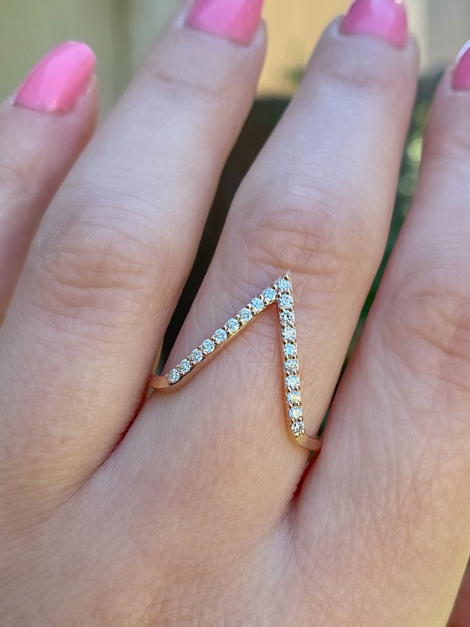 14k Deep V Diamond Ring. V Diamond Ring. Stackable V Diamond - Etsy