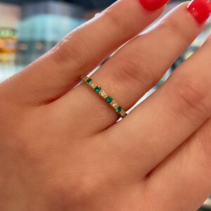 Art Deco Emerald Green and Diamond Band. Emerald Diamond Stackable Ring ...