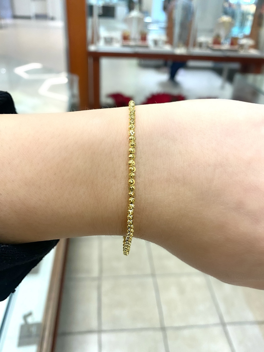 14k Moon Cut Bracelet. Beaded Diamond Cut Stackable Bracelet. Shiny ...