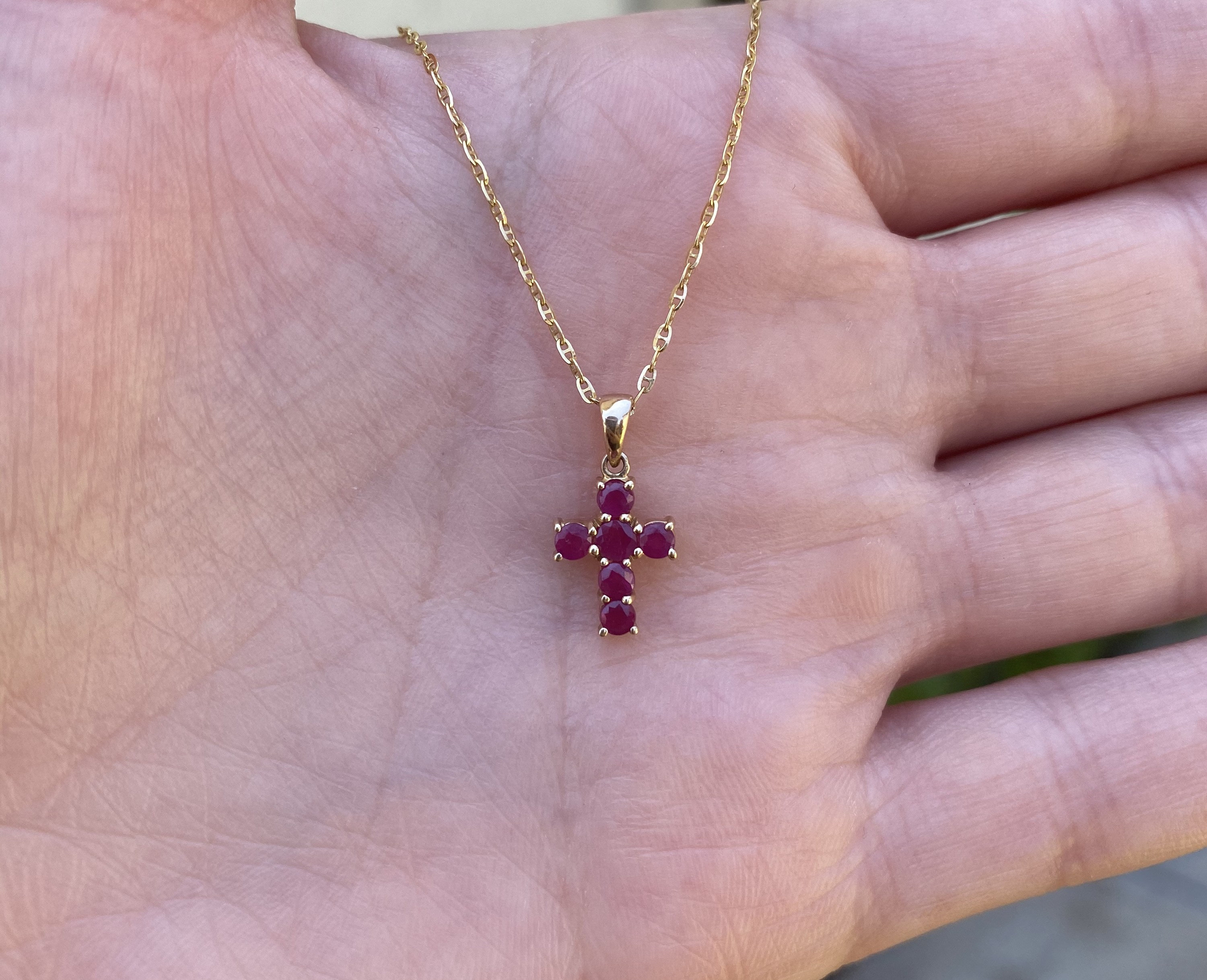 14k yellow gold dainty Ruby cross. Dainty Cross pendant. | Etsy