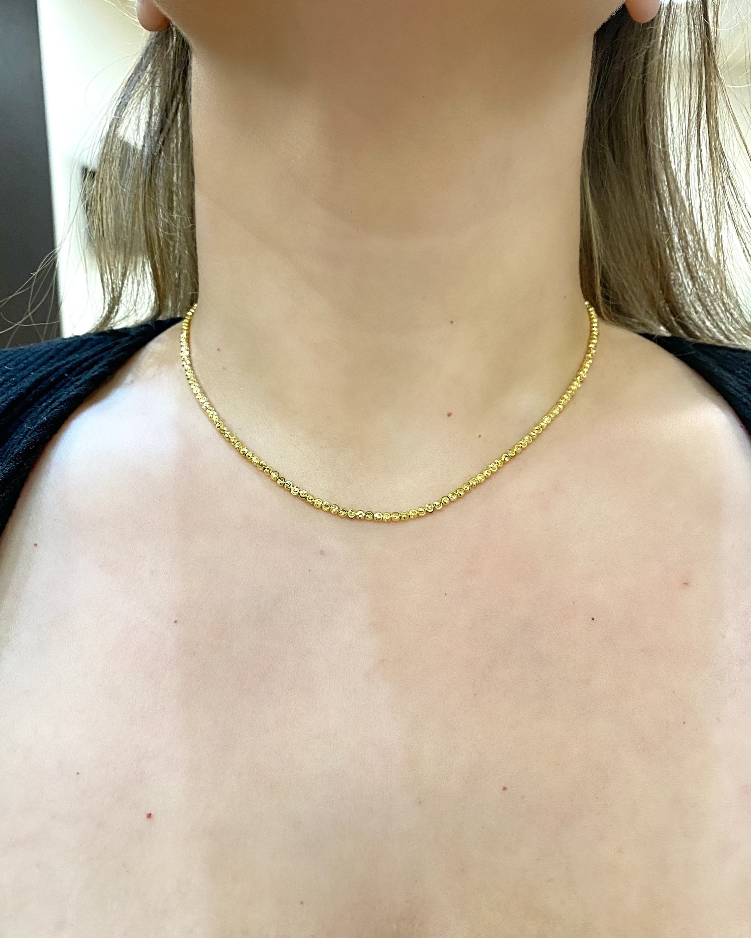 14k Moon Cut Chain. Beaded Diamond Cut Choker Chain. Shiny Gold ...