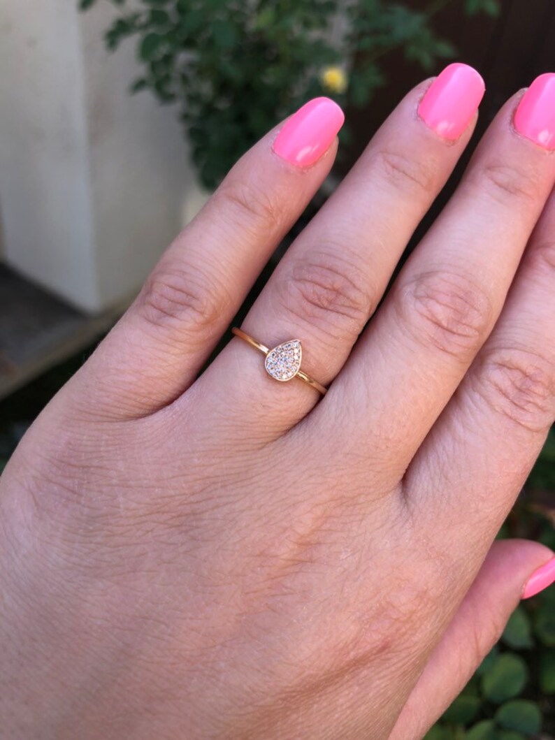 Pear Shape Pave Diamond Promise Ring. Cluster Diamond Pear | Etsy