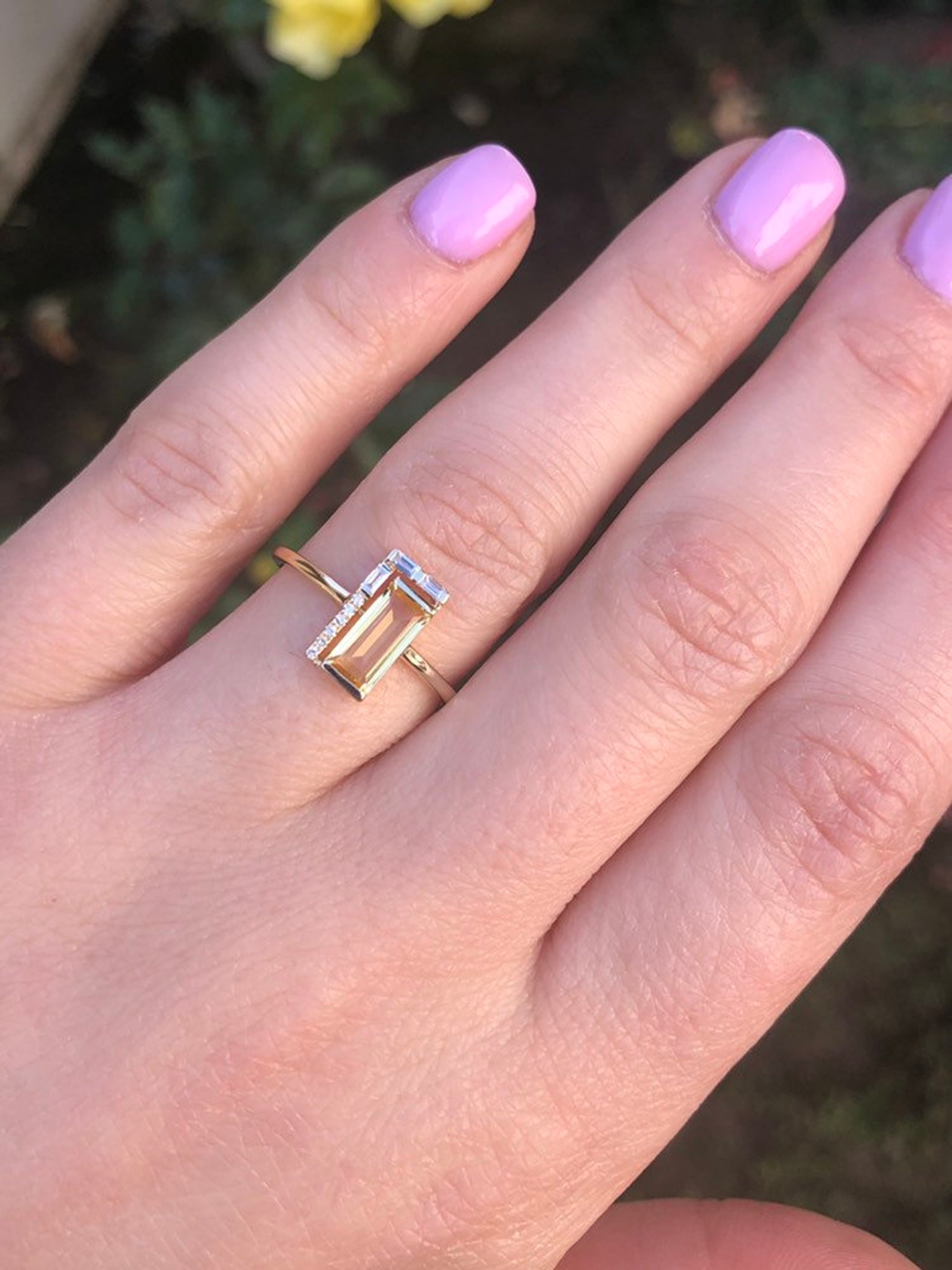 Rectangular Emerald Cut Yellow Topaz Diamond Ring. Statement - Etsy