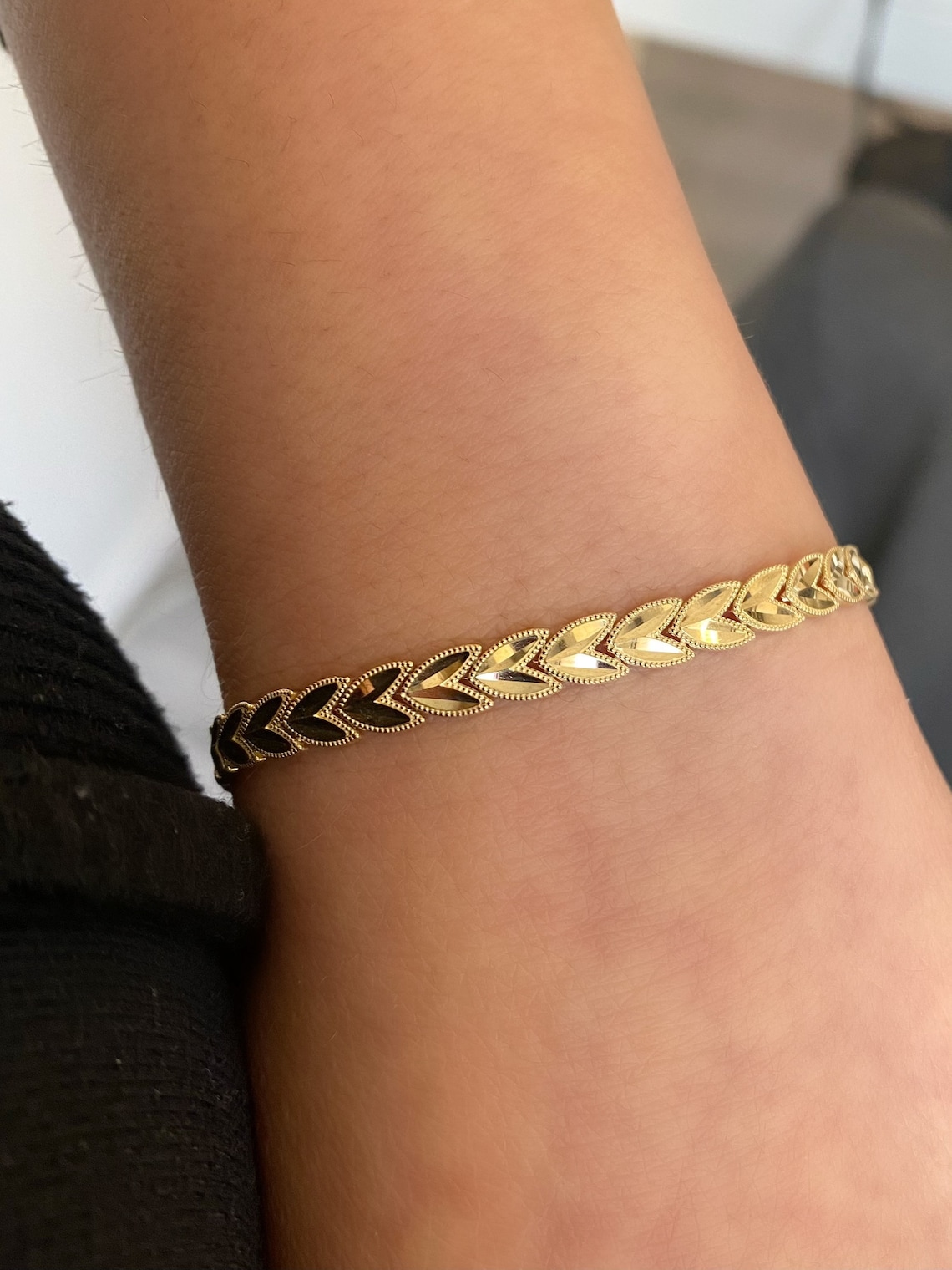 14k Gold Diamond Cut Leaf Bracelet. Athena Style Gold - Etsy