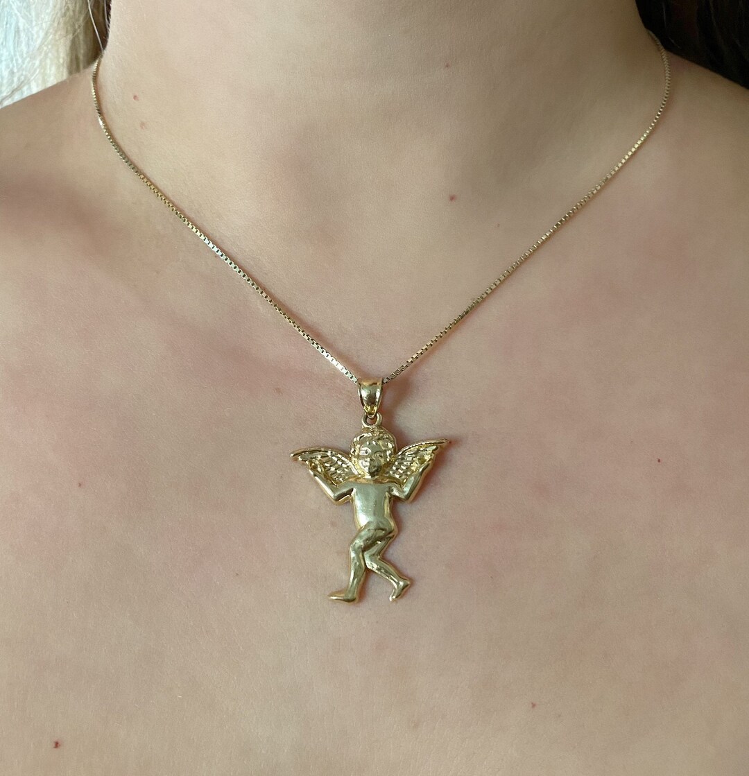 Guardian Angel Gold Pendant. 14k Real Gold Angel Pendant. Devine ...