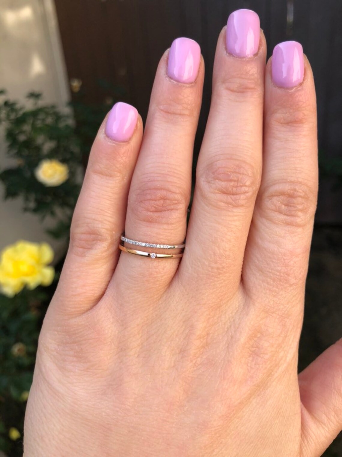 Two tone rose and white gold double row diamond band. | Etsy