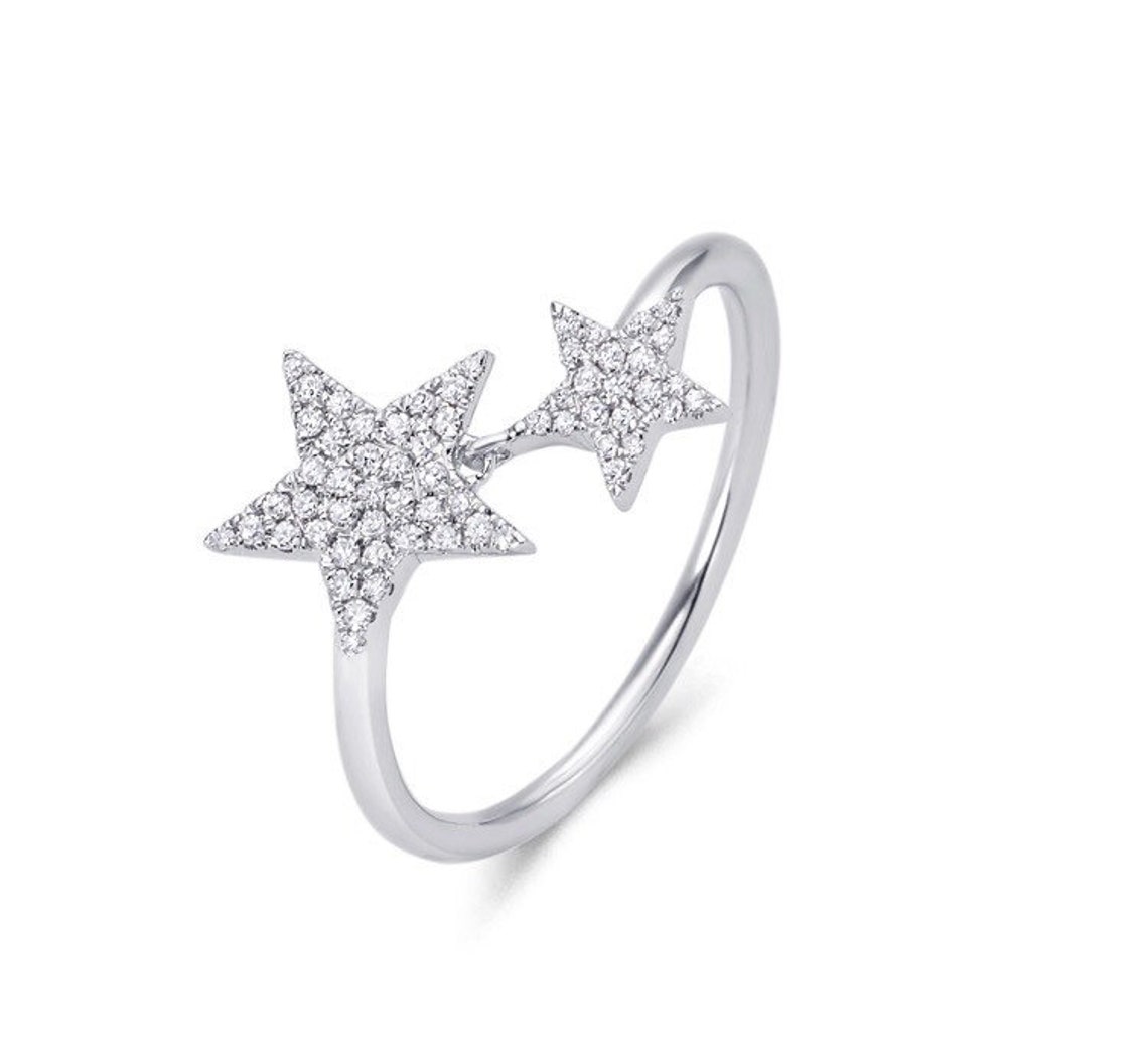 Star diamond fashion ring. Double star statement ring. | Etsy