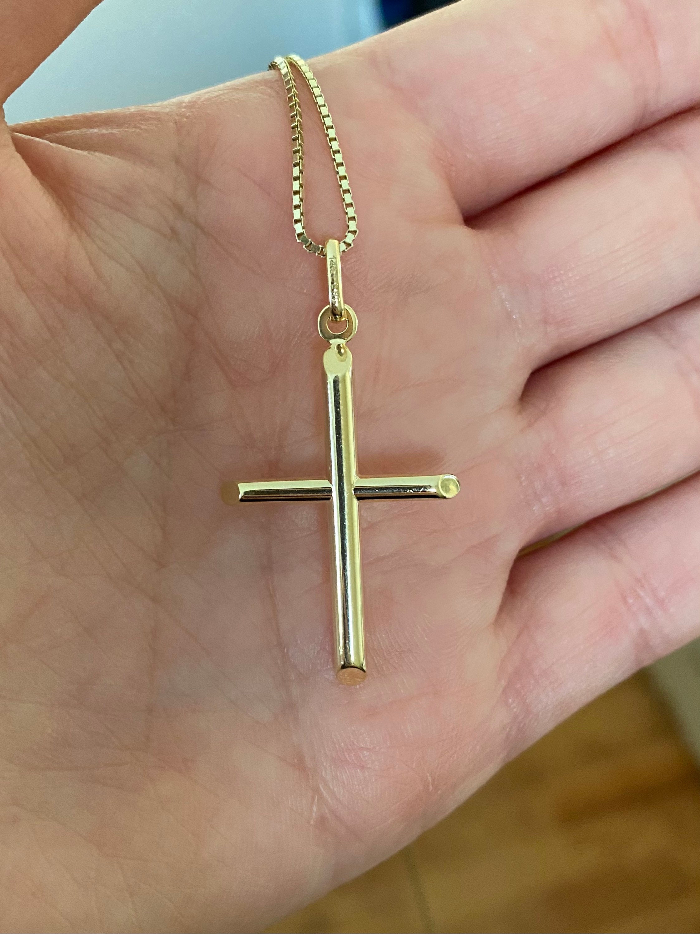 14k Cross necklace. Genuine gold Cross pendant. Plain gold | Etsy