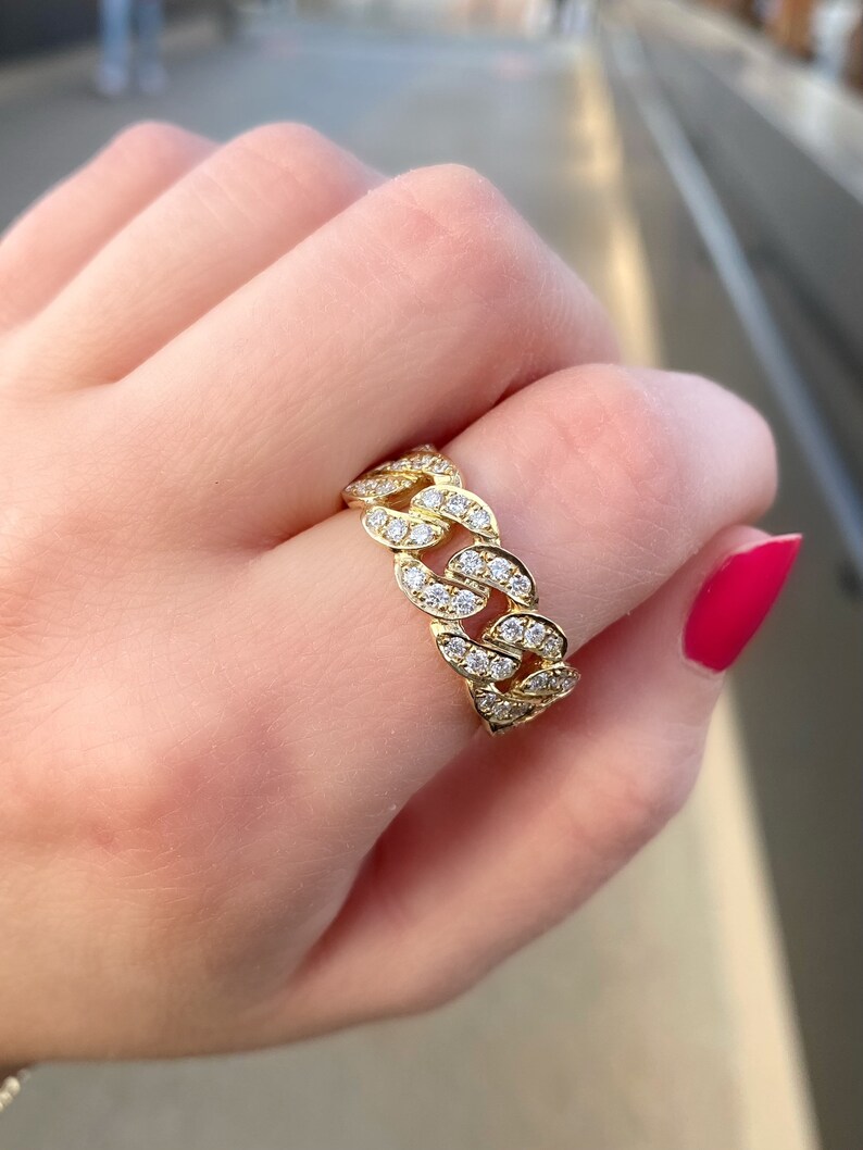 14k Miami Cuban Link Ring. 9mm Diamond Cuban Mens Band. Mens | Etsy