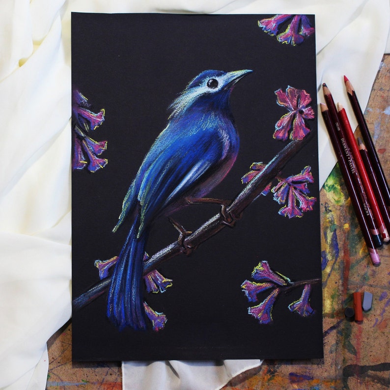 Handmade Drawing. Blue Bird Portrait. Original Art by - Etsy