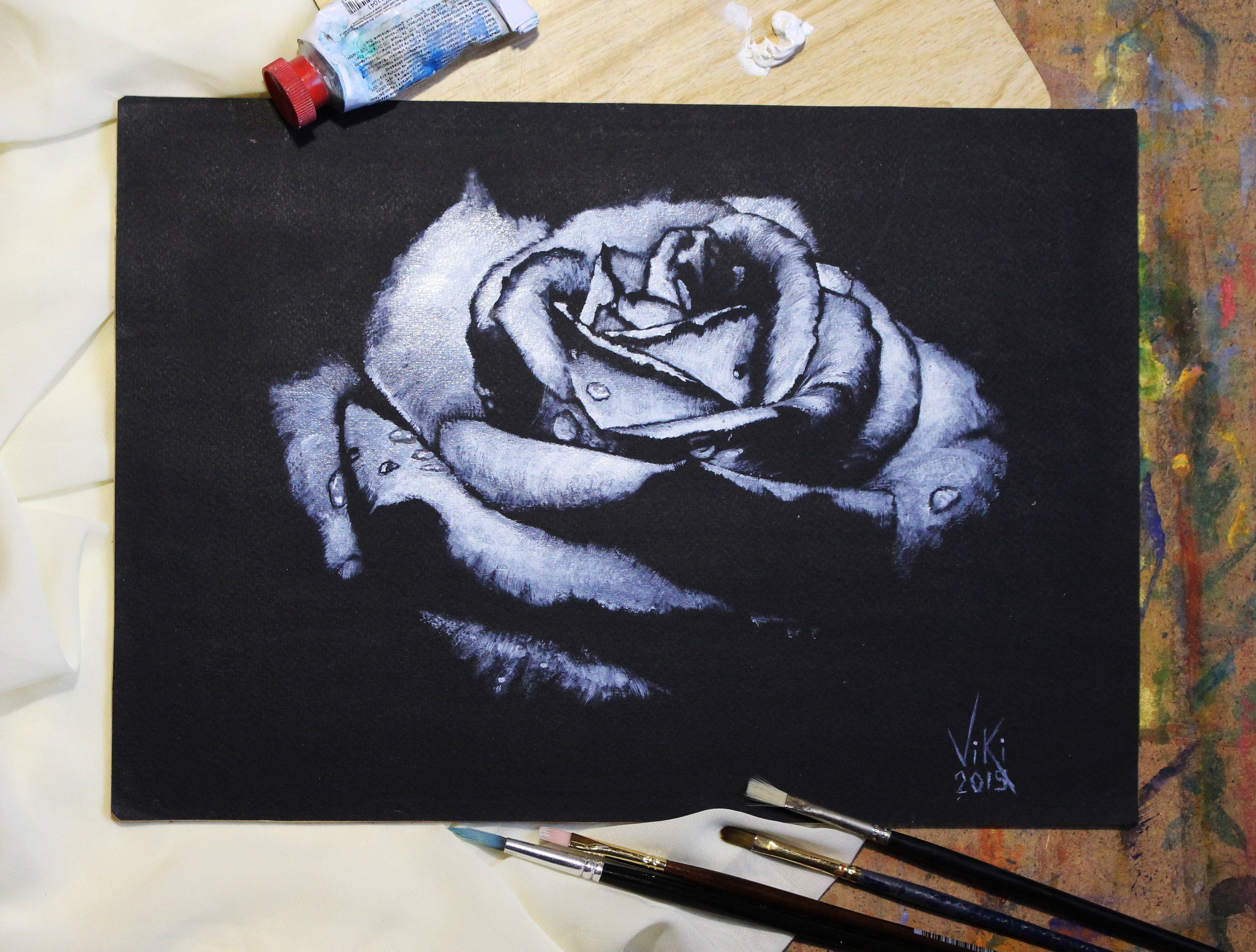 Black And White Rose Painting