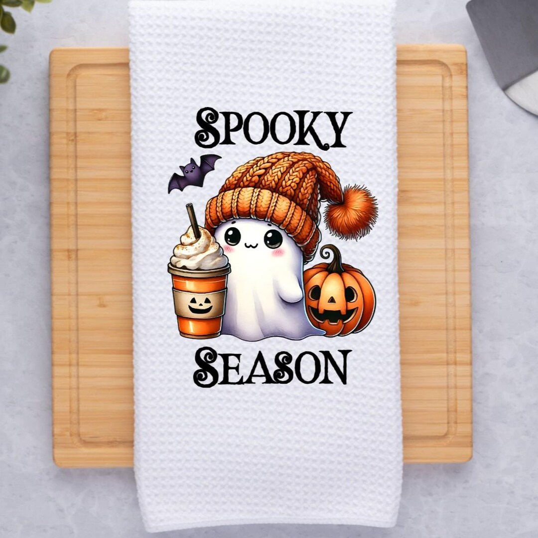 Spooky Season Ghost Halloween Fall Waffle Kitchen Dish Tea Towel Funny ...