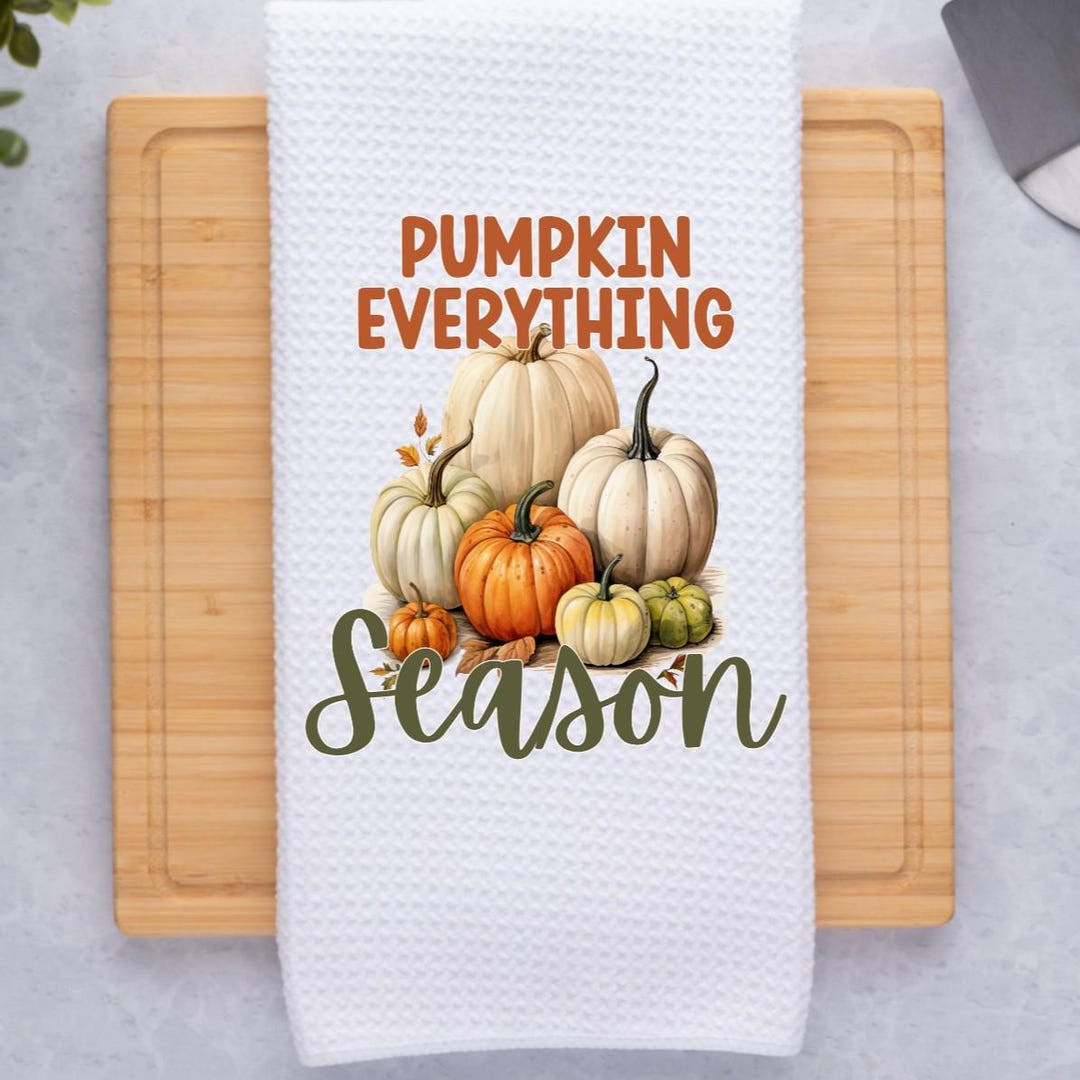 Pumpkin Everything Season Halloween Fall Waffle Kitchen Dish Tea Towel ...
