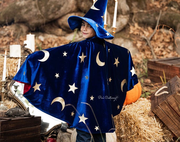 Kids Wizard Magician Magical Costume and Hat for Halloween and Dress up ...