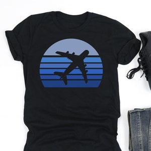 Retro Blue Airplane Silhouette T Shirt, Airplane Shirt, Plane ...