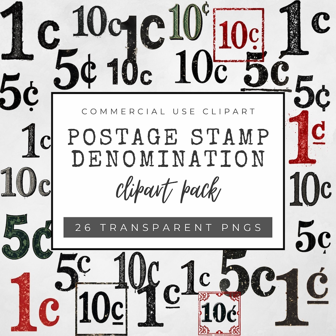 1c/5c/10c Postage Stamp Denomination Clip Art for Digital Ephemera ...