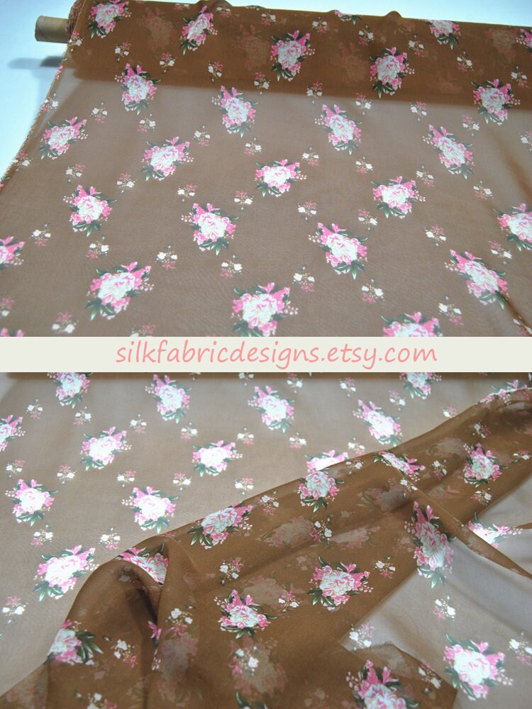 Small Floral Print Brown 100% Silk Georgette Fabric Width 51 Inch - Etsy