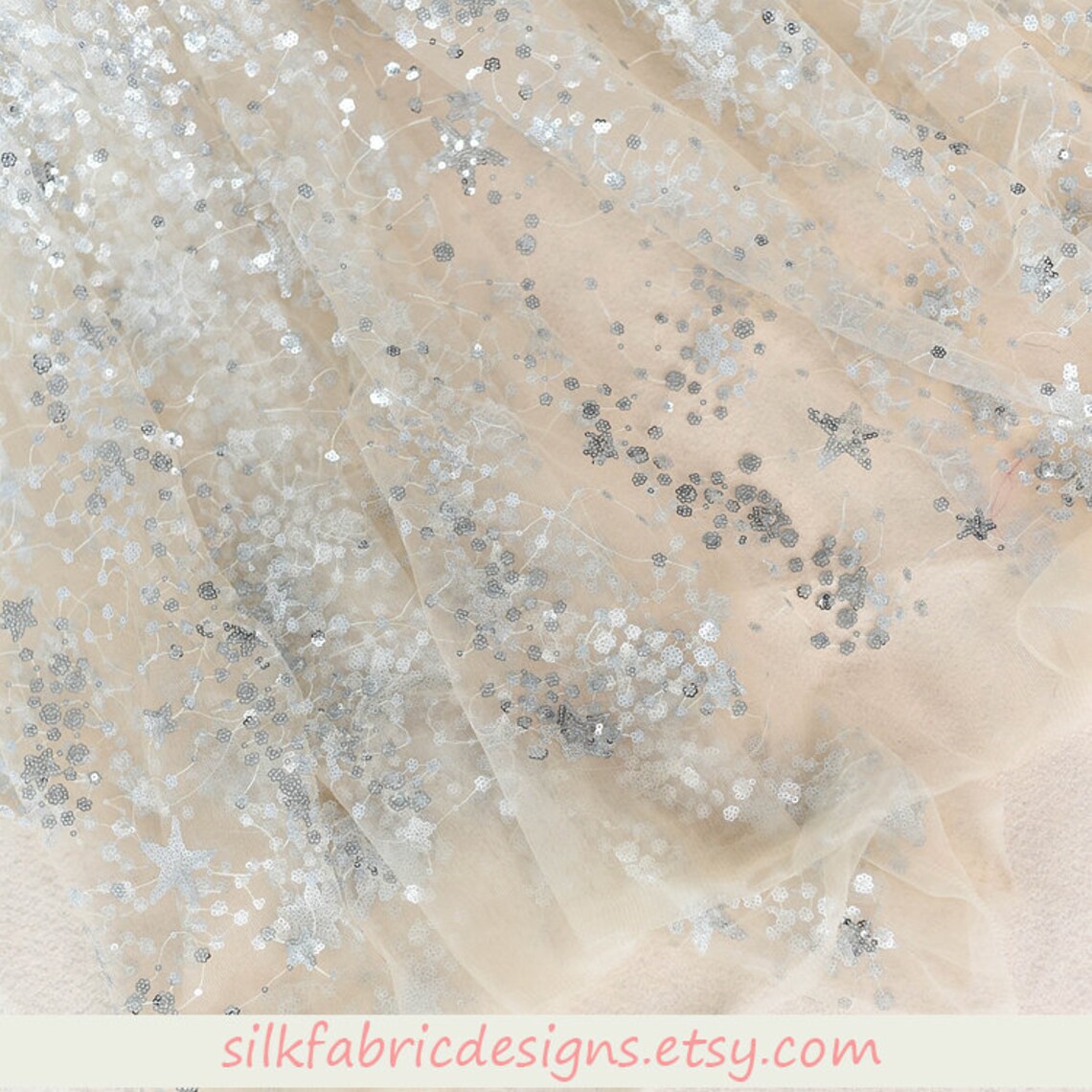 Mesh Lace Fabric With Colorful and Silver Stars Embroidery - Etsy