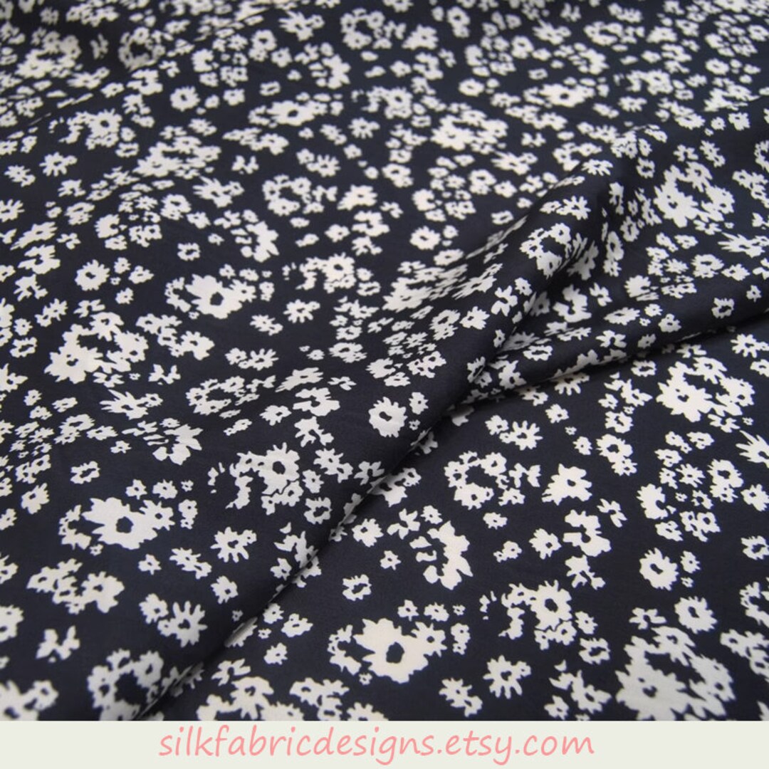 Black Silk Cotton Blend Fabric With Small Floral Print Fbric by the ...
