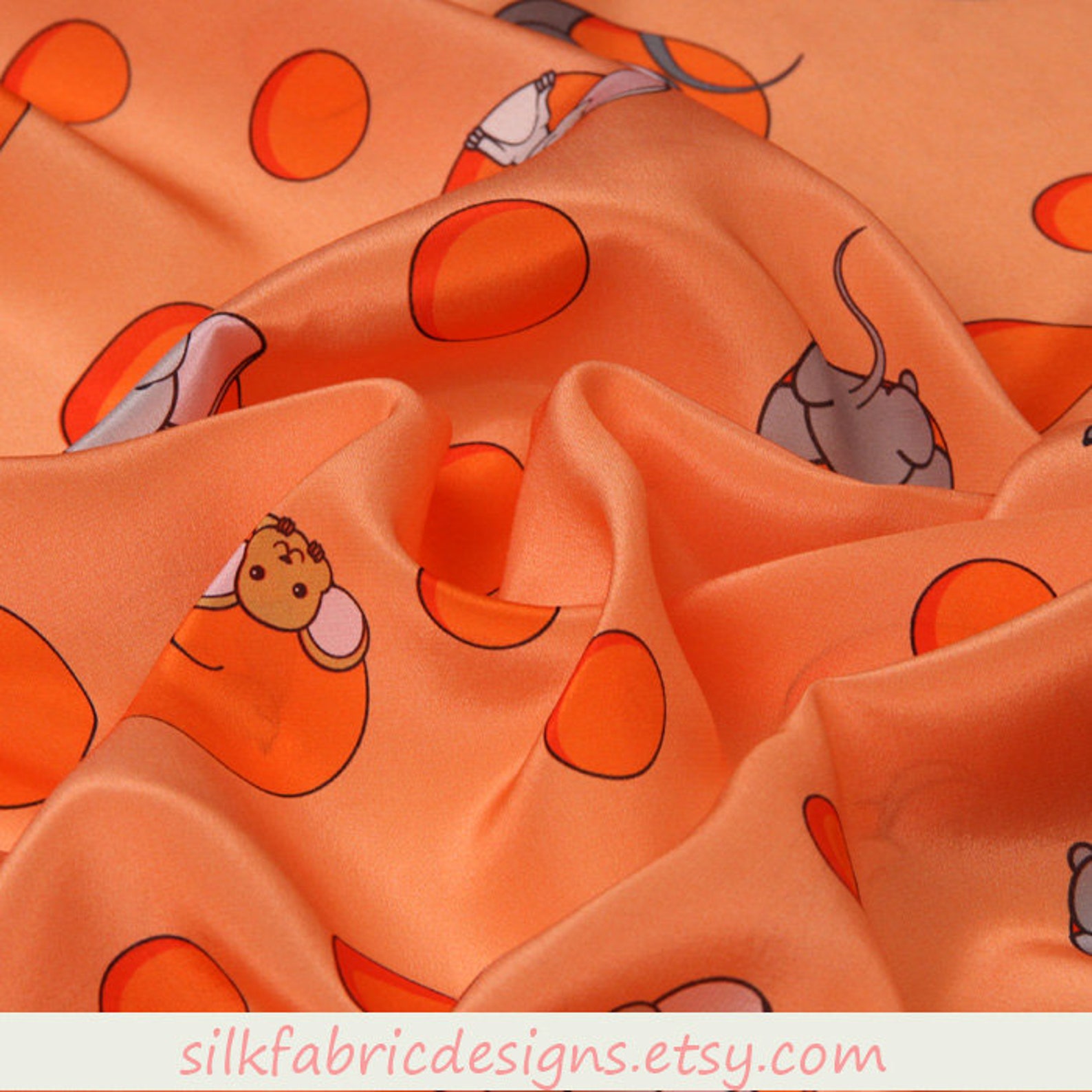 Cartoon Mouse Print Summer Orange 100% Silk Crepe De Chine - Etsy