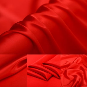 Solid Red 100% Stretch Silk Satin Lining Fabric by the Yard 16m/m Solid ...