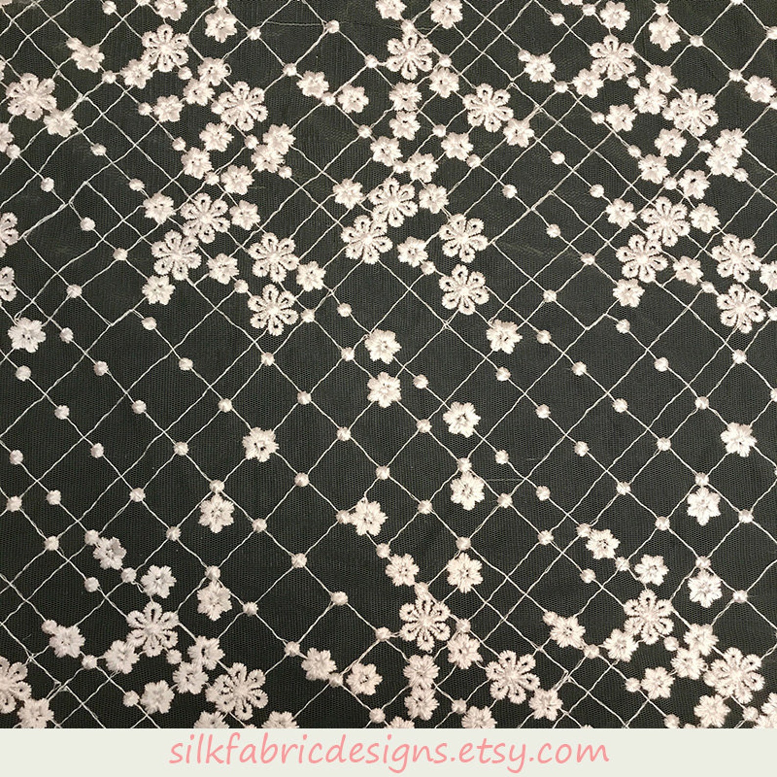 White Floral Hollow Mesh Lace Fabric by the Yard or Meter - Etsy