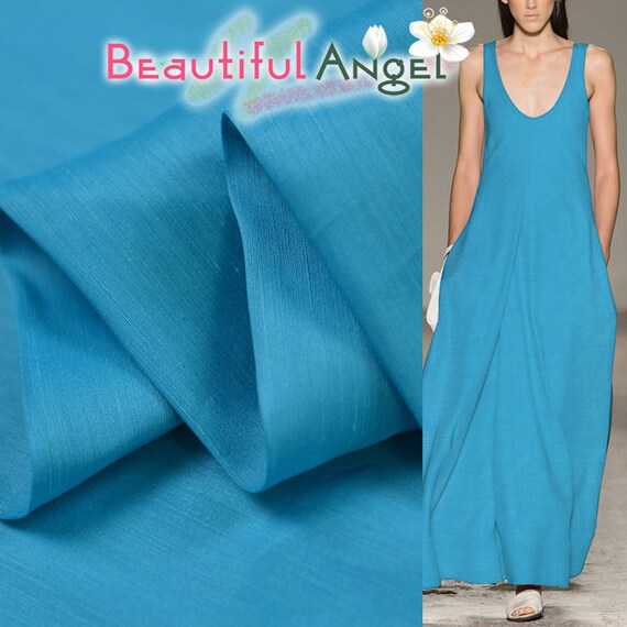 Solid Blue 100% Silk Linen Blend Fabric by the Yard | Etsy