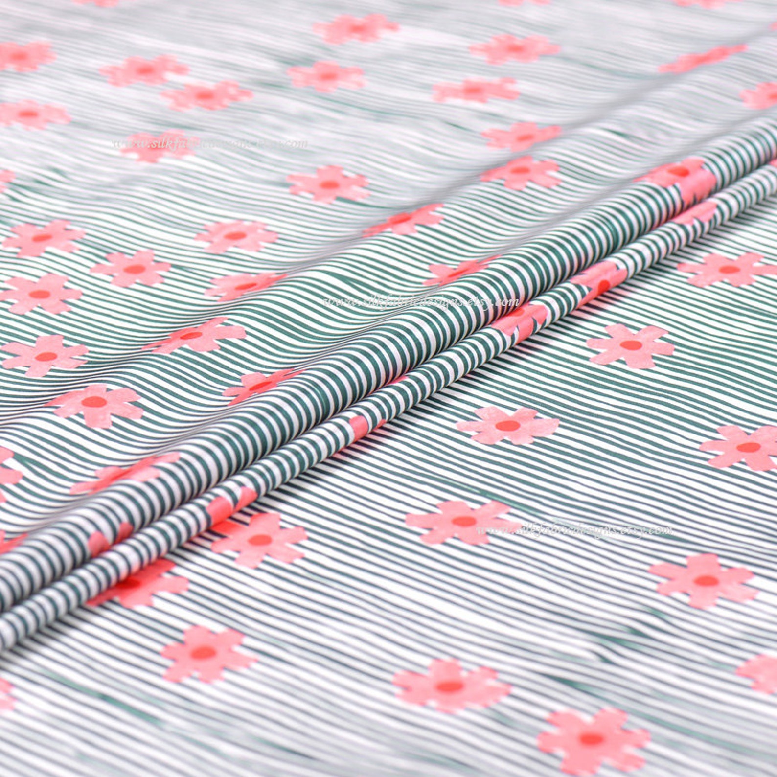 Floral Pinstripe Print White 100% Stretch Silk Satin Fabric - Etsy