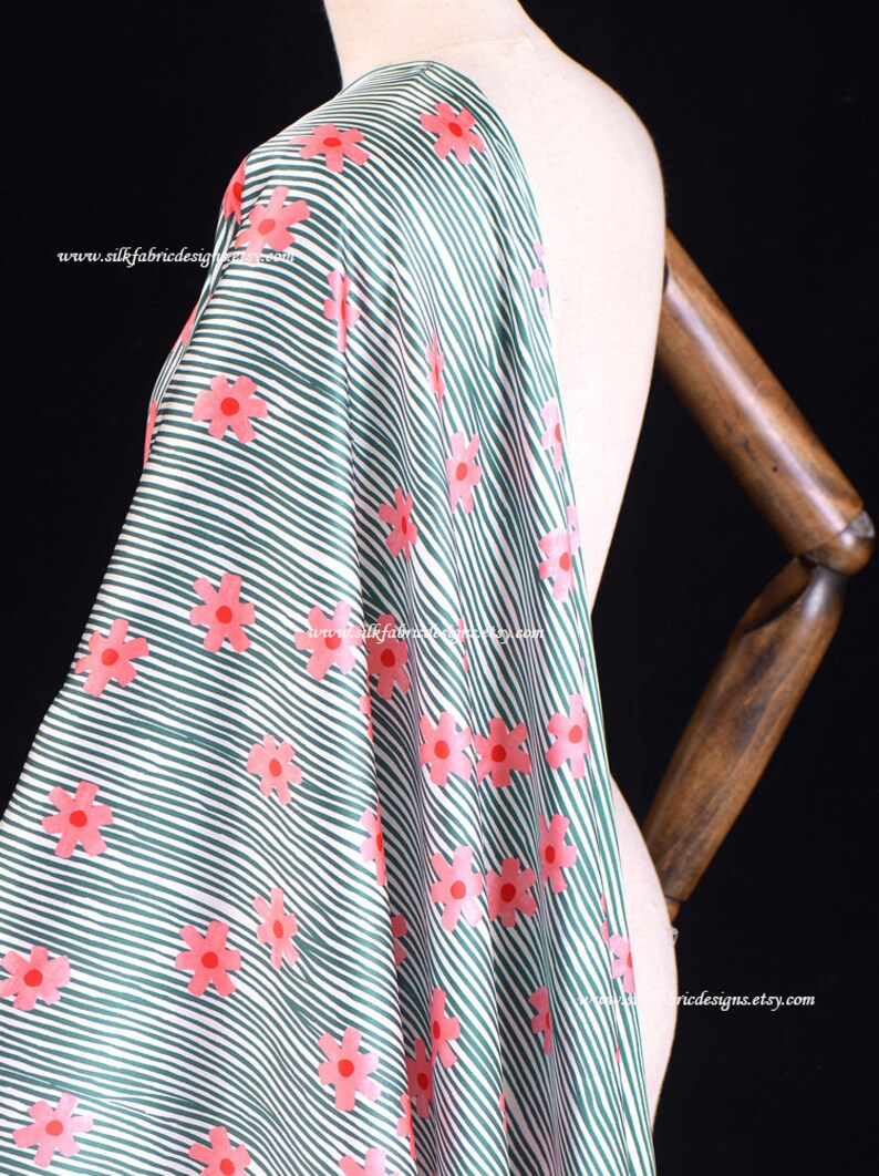 Floral Pinstripe Print White 100% Stretch Silk Satin Fabric - Etsy