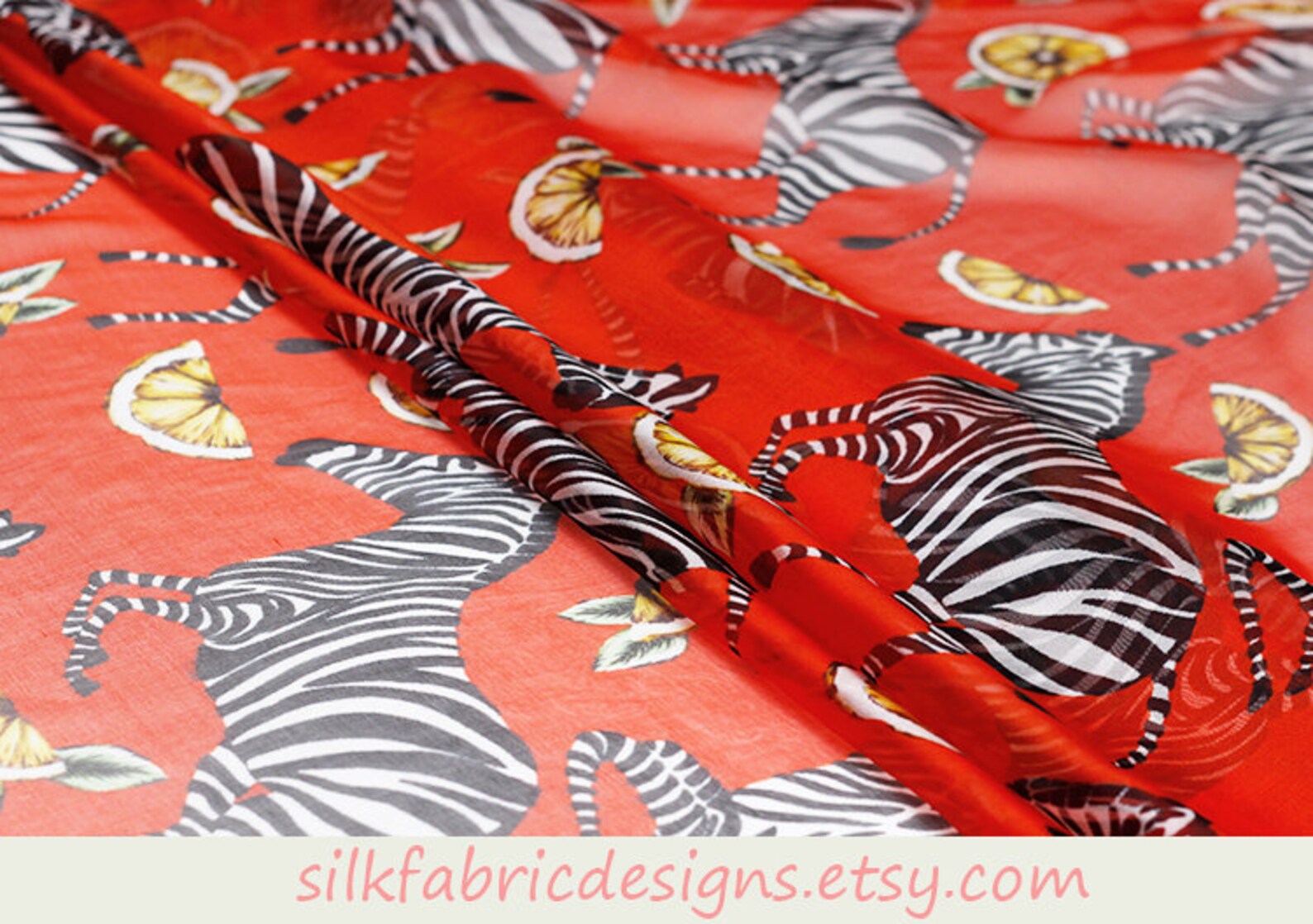 Fruit Lemon Zebra Print Summer Orange 100% Pure Silk Chiffon - Etsy