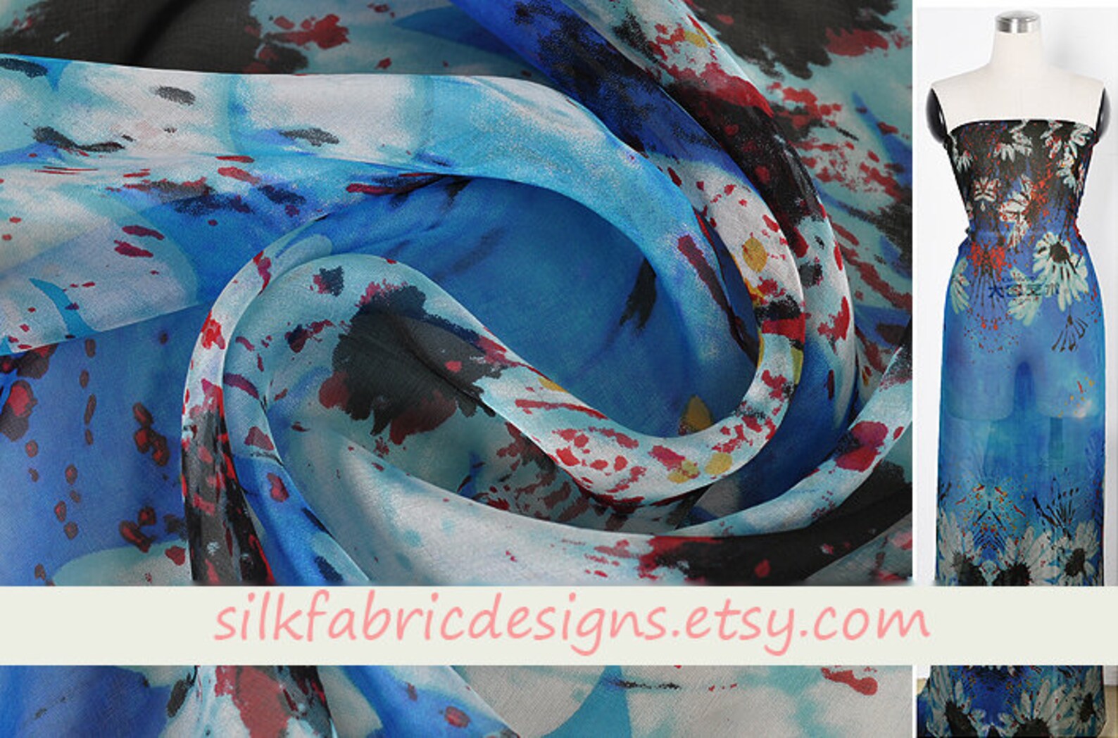 Sunflower Print Blue 100% Pure Silk Chiffon Fabric for Summer - Etsy