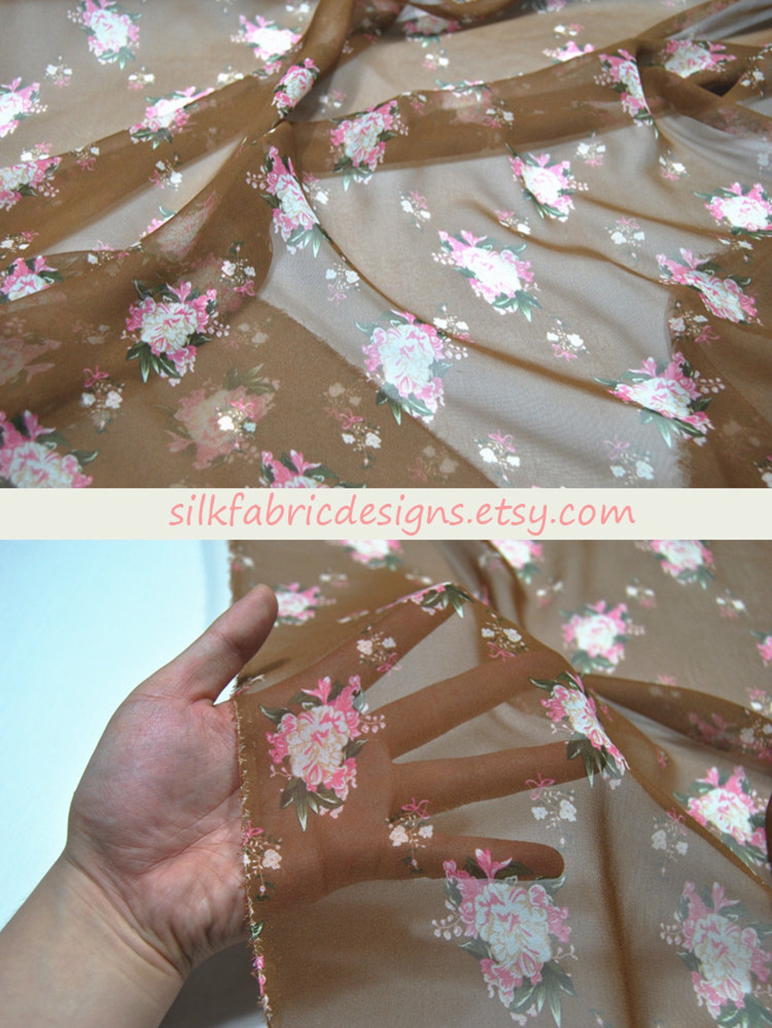 Small Floral Print Brown 100% Silk Georgette Fabric Width 51 Inch - Etsy