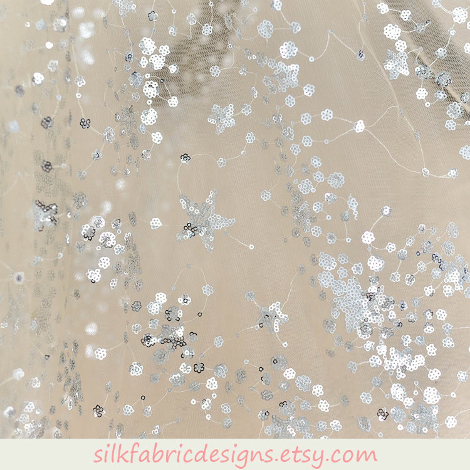 Mesh Lace Fabric With Colorful and Silver Stars Embroidery Lace Fabric ...