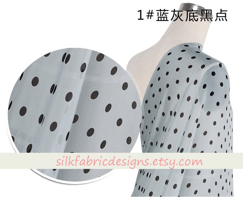 Blue Gray Silk Chiffon Fabric With Dots Print Fabric by the Yard or ...