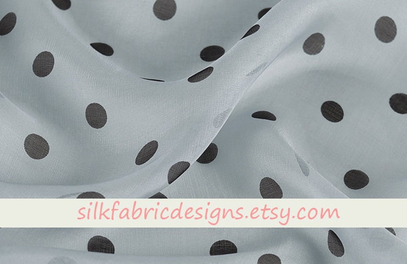Blue Gray Silk Chiffon Fabric With Dots Print Fabric by the Yard or ...