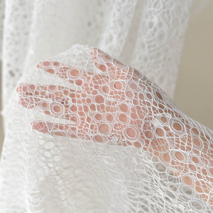Beige and White Hollow Fabric Heavy Lace Mesh French Cord Lace Fabric ...