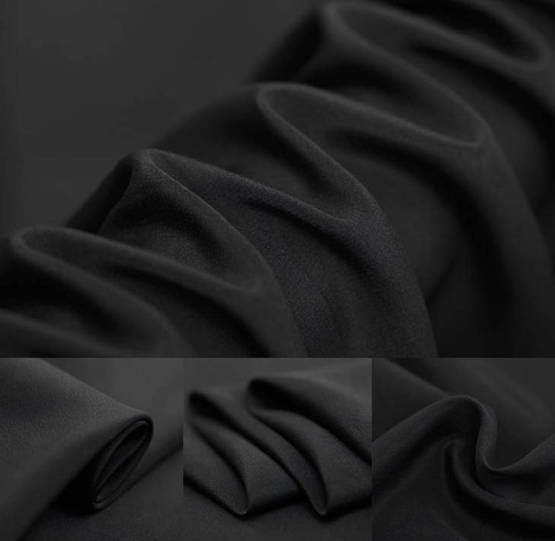 Solid Black 100% Silk Crepe De Chine Fabric Width 140cm/44 Inch 16 ...