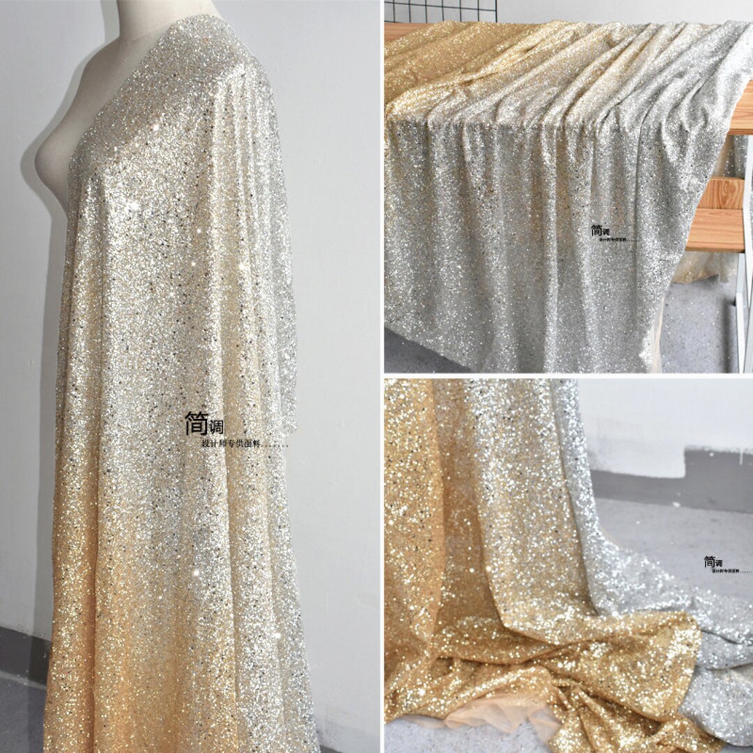 Godl Silver Gradient Colour Sequin Mesh Lace Fabric Mesh Fabric by the ...