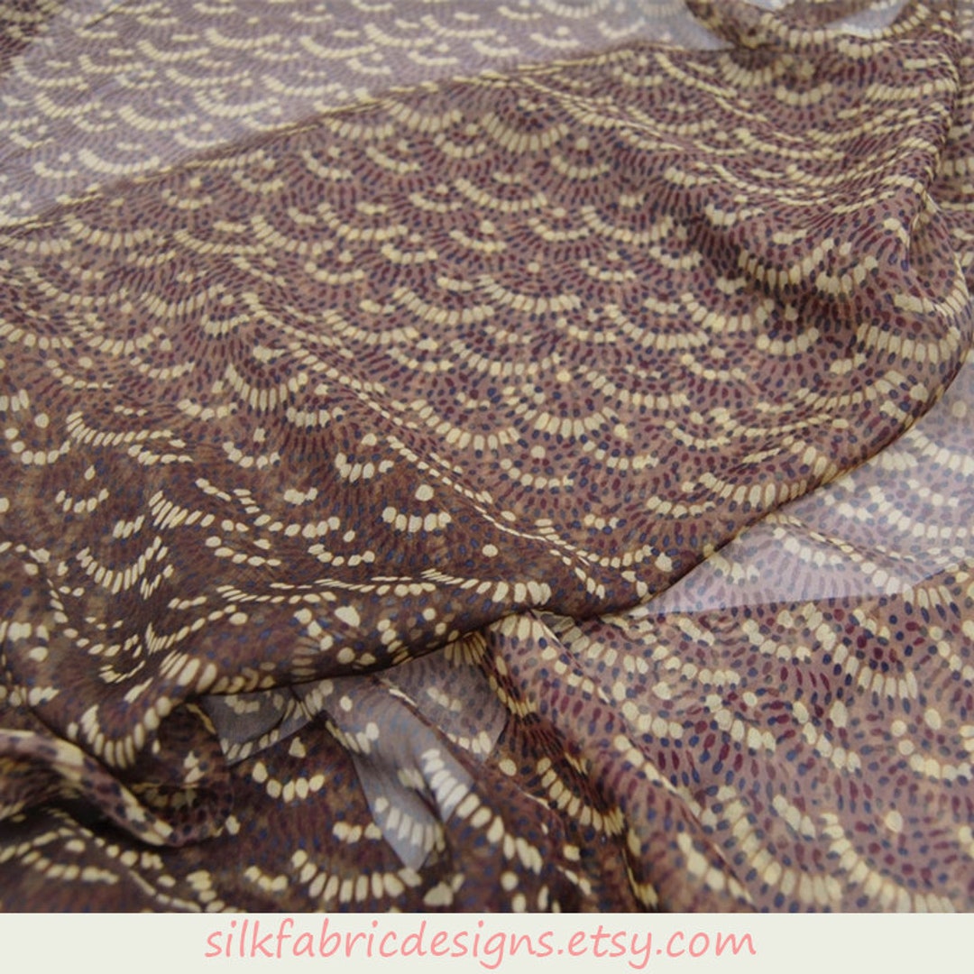 Fish Scale Print Fabric Brown 100% Pure Silk Chiffon Fabric for Summer ...