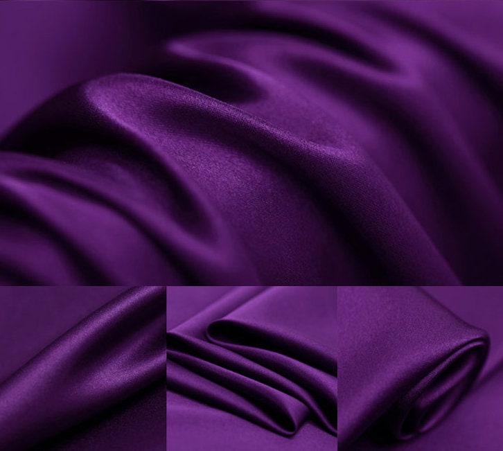 Solid Dark Purple 100% Stretch Silk Satin Lining Fabric by the Yard 16m ...