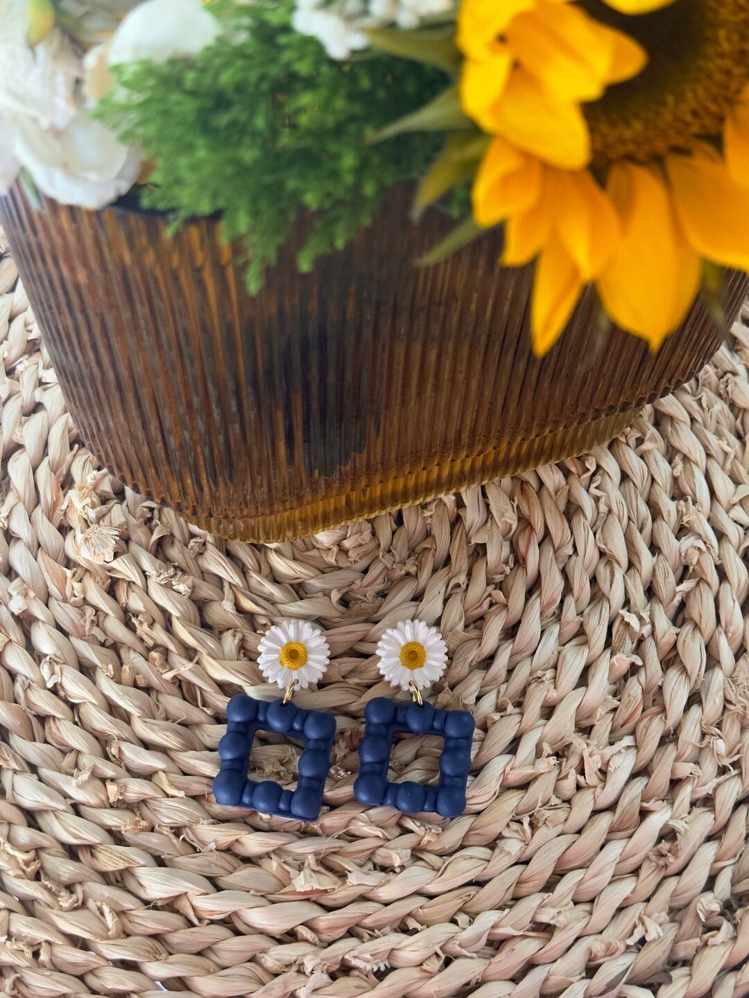 Daisy Dangles on Blue Bubble Squares - Etsy