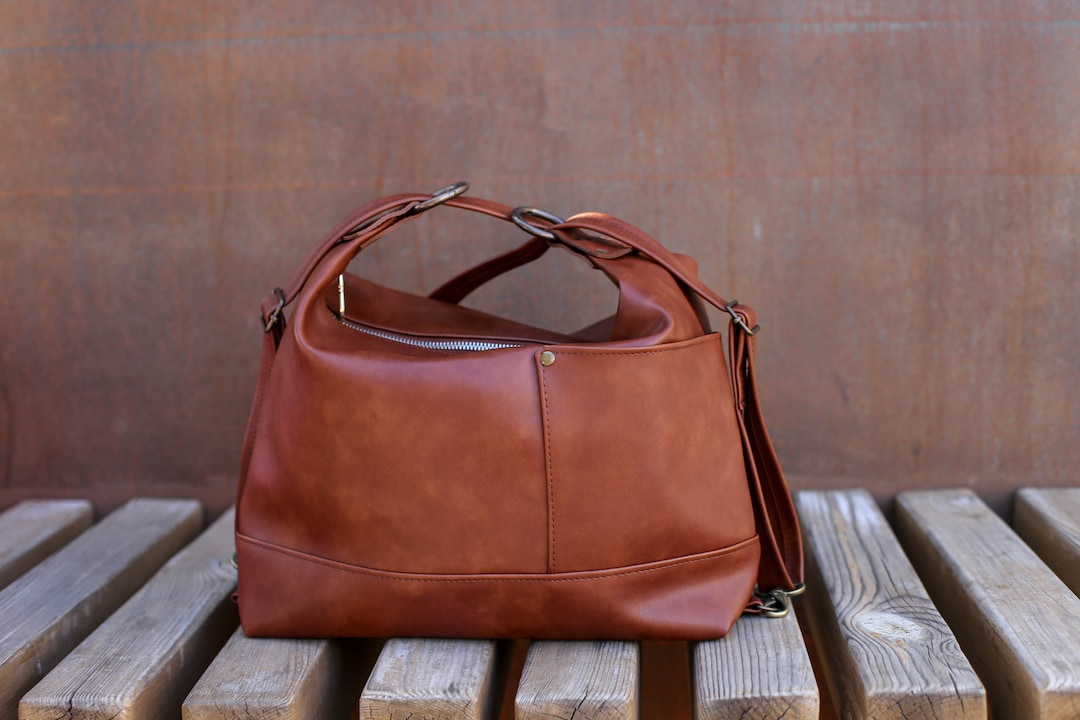 Cognac Hobo Bag, Convertible Backpack Purse, Woman Rucksack, Vegan ...
