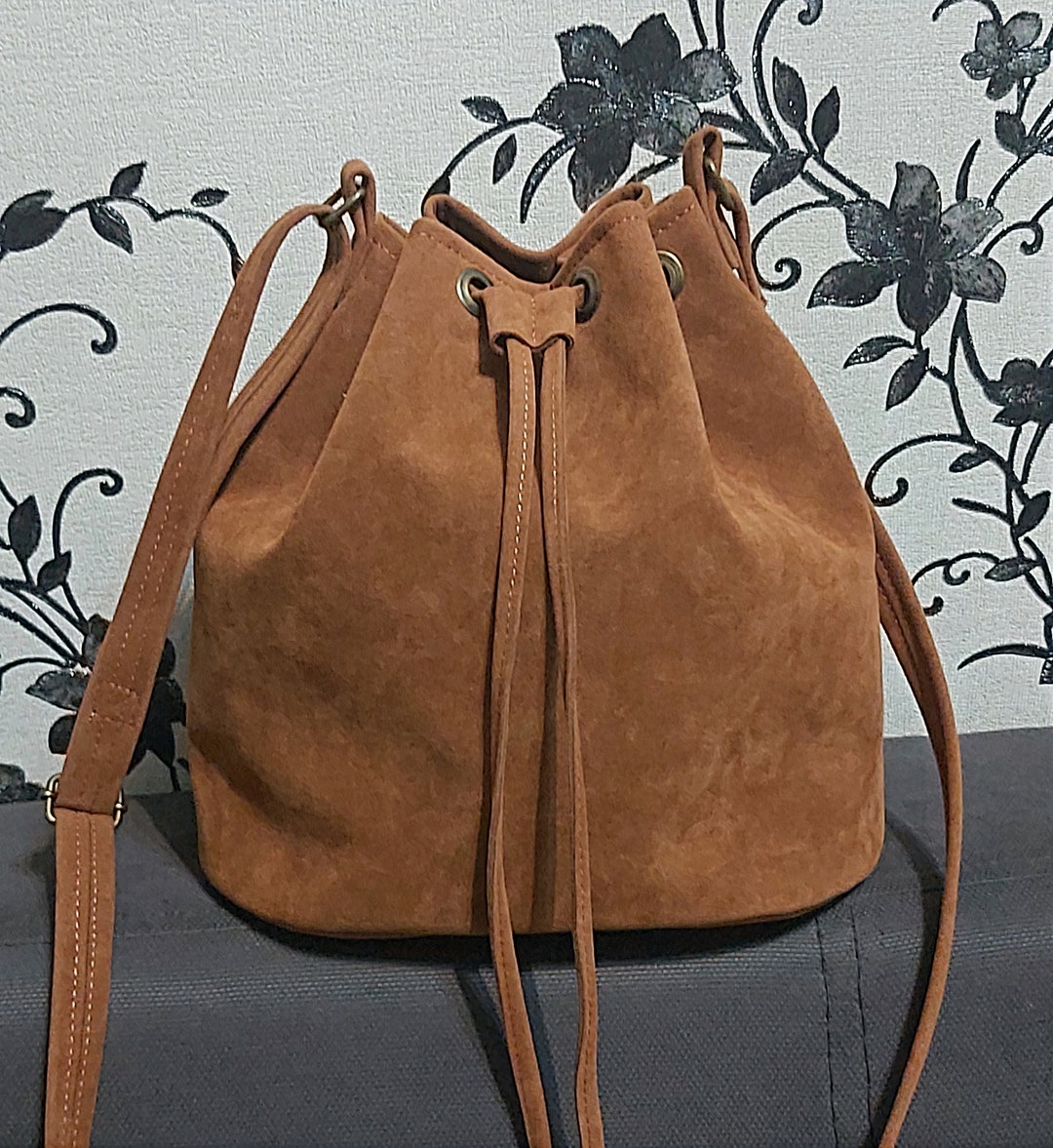 Bucket Bag, Vegan Suede Bucket Bag, Vegan Leather Bucket Bag for Women ...