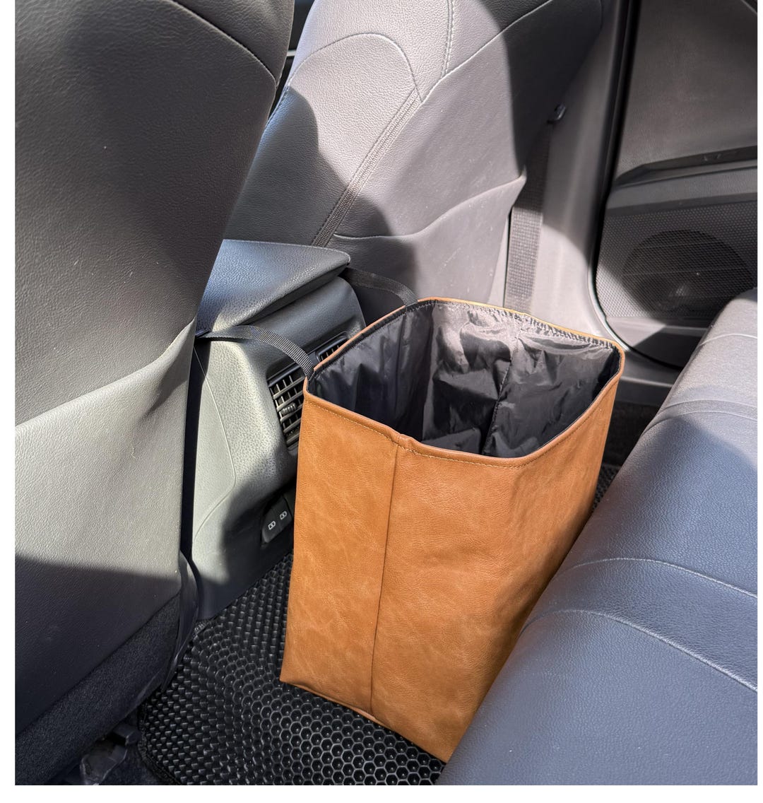 SET of Vegan Leather Car Trash Bag Black Garbage Bag, Reusable Car ...