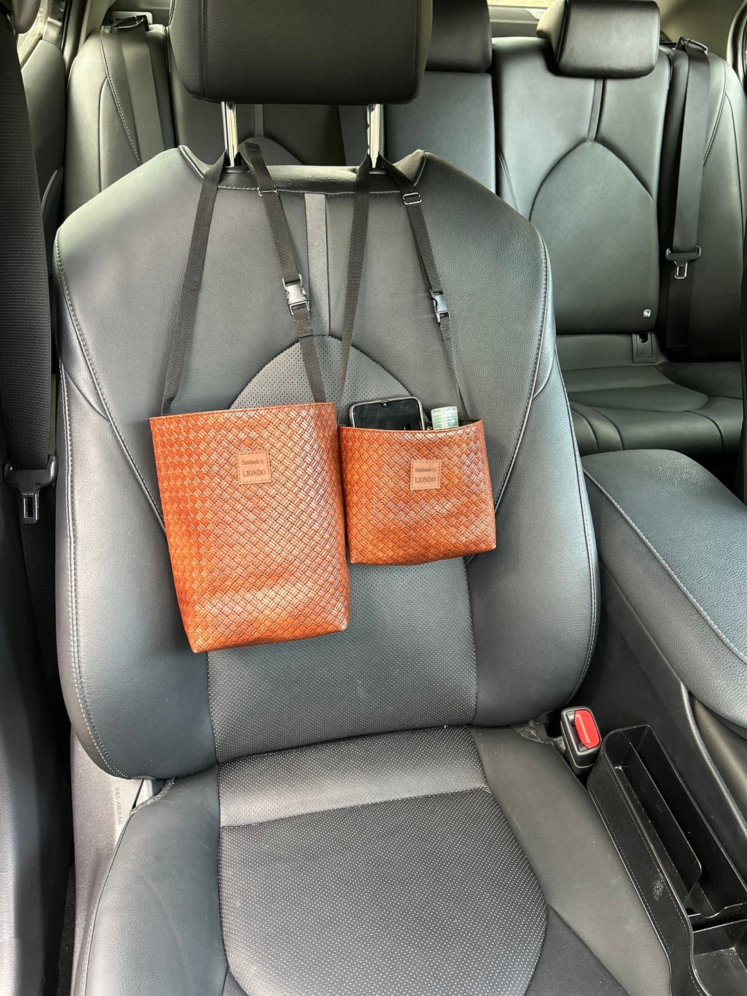 Vegan Leather Car Trash Bag Leopard Print Car Garbage Bag Reusable ...