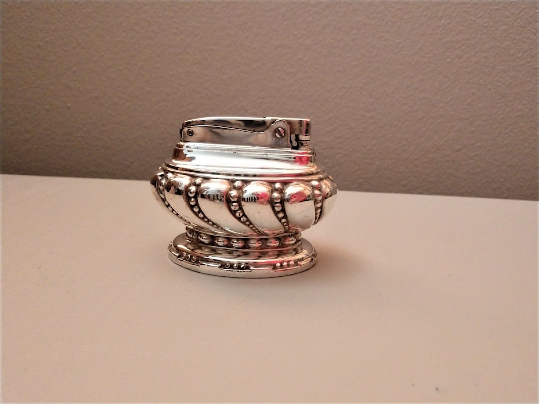 Ronson Crown Table Lighter 1950's Silver Toned Ornate Mid Century ...