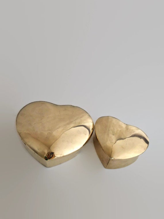 Set of Two Vintage Nesting Brass Heart Shaped Jewelry… - Gem