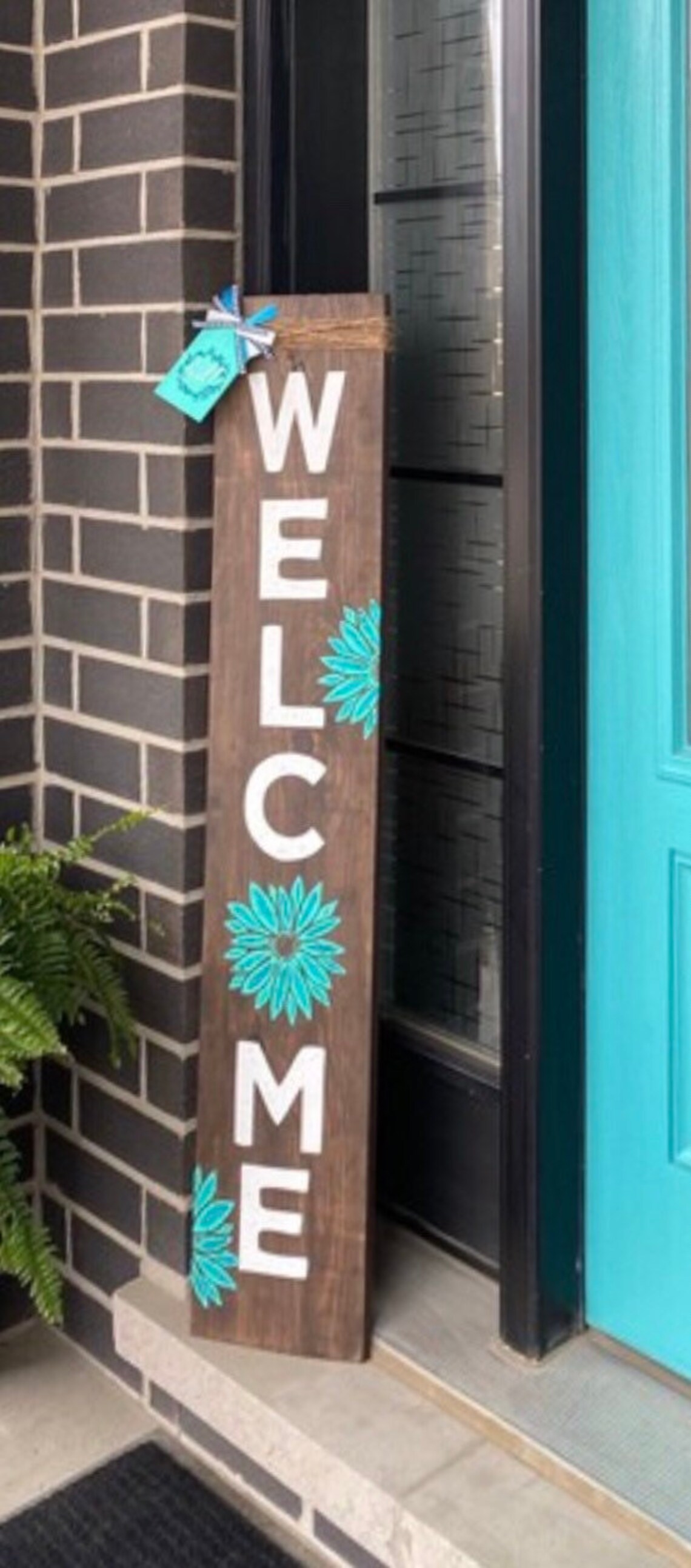 WELCOME SIGN With Teal Flowers Teal Welcome Sign Outdoor - Etsy